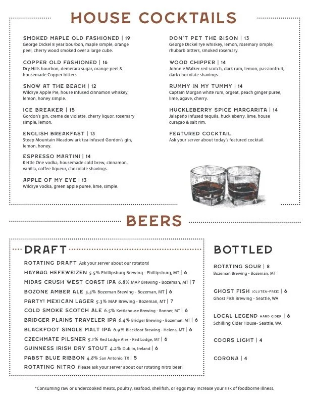 Menu Page — Copper | Restaurant and Whiskey Bar