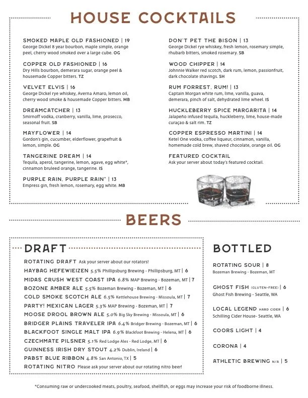 Menu Page — Copper | Restaurant and Whiskey Bar