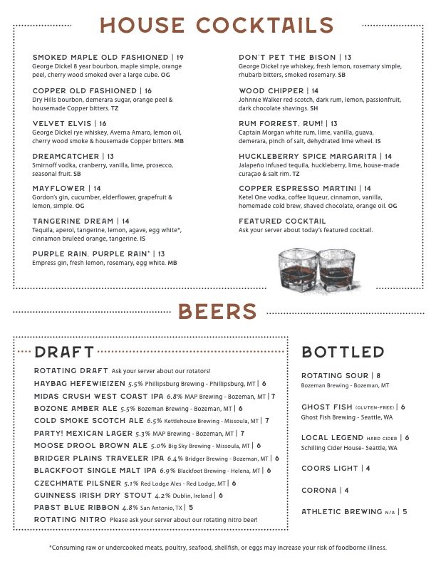 Menu Page — Copper | Restaurant and Whiskey Bar
