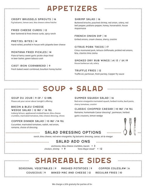 Menu Page — Copper | Restaurant and Whiskey Bar