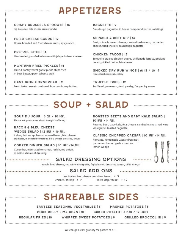 Menu Page — Copper | Restaurant and Whiskey Bar