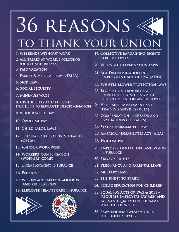 36 Reasons to Thank Your Union — IAM Local Lodge 727P