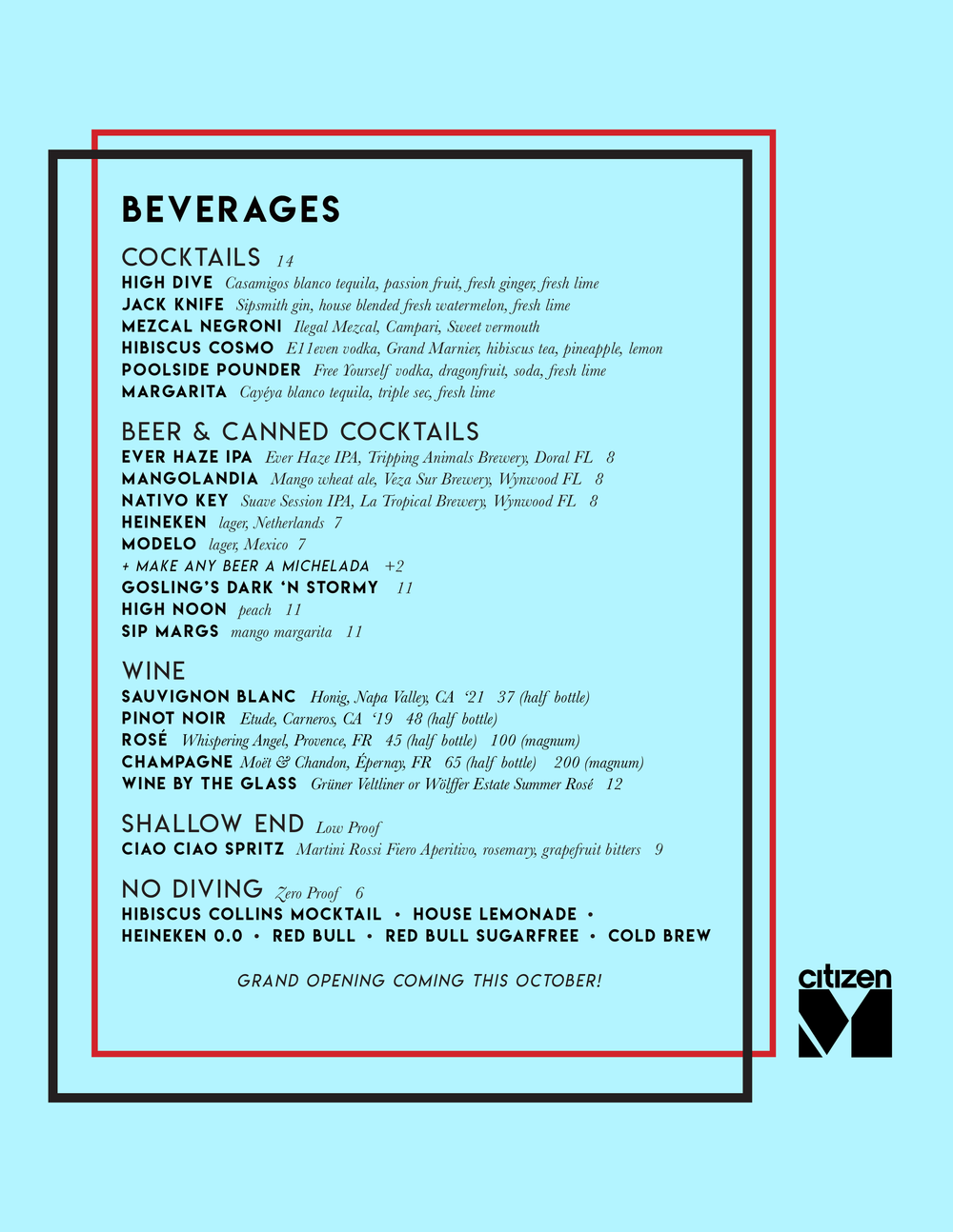CitizenM Rooftop Menus — FREEHOLD Hospitality