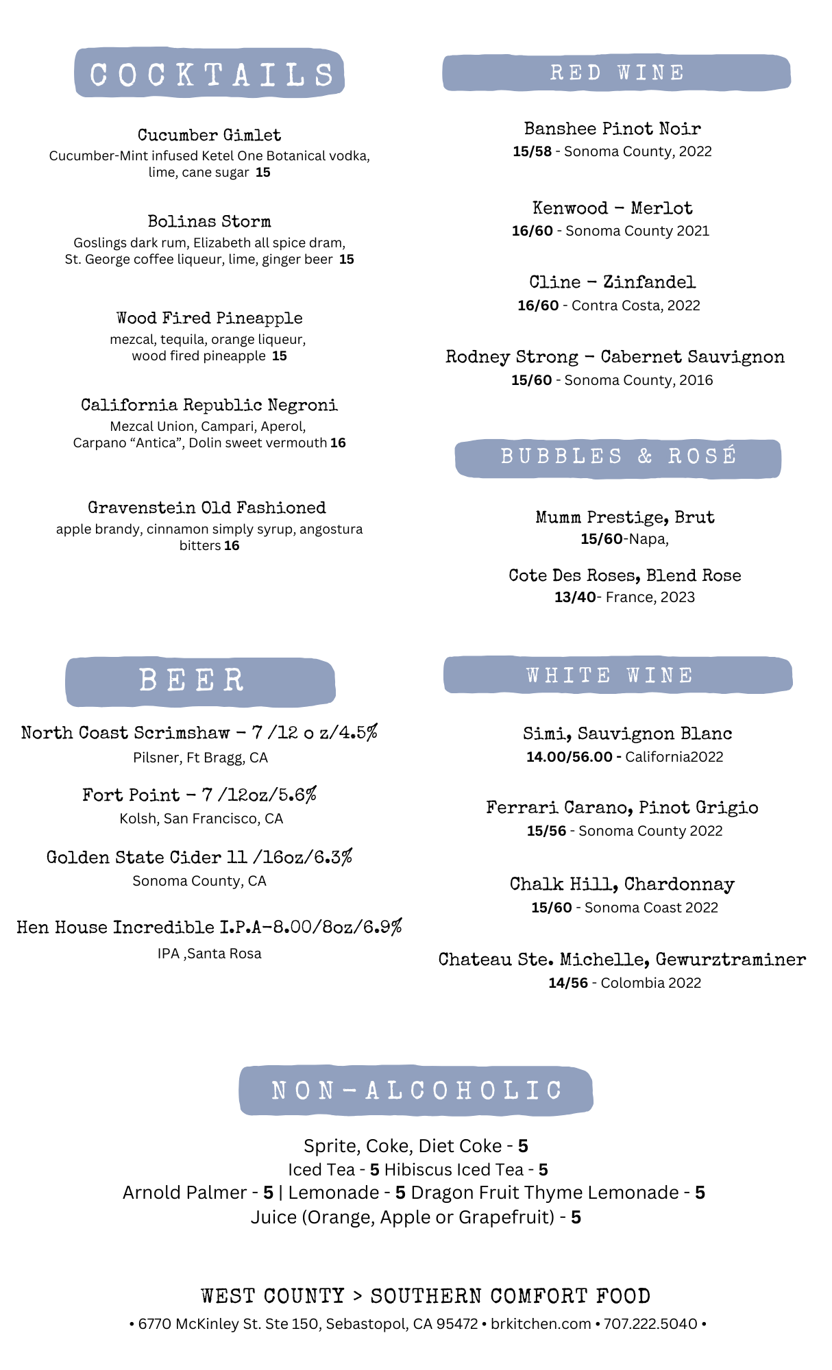 Menu — Blue Ridge Kitchen