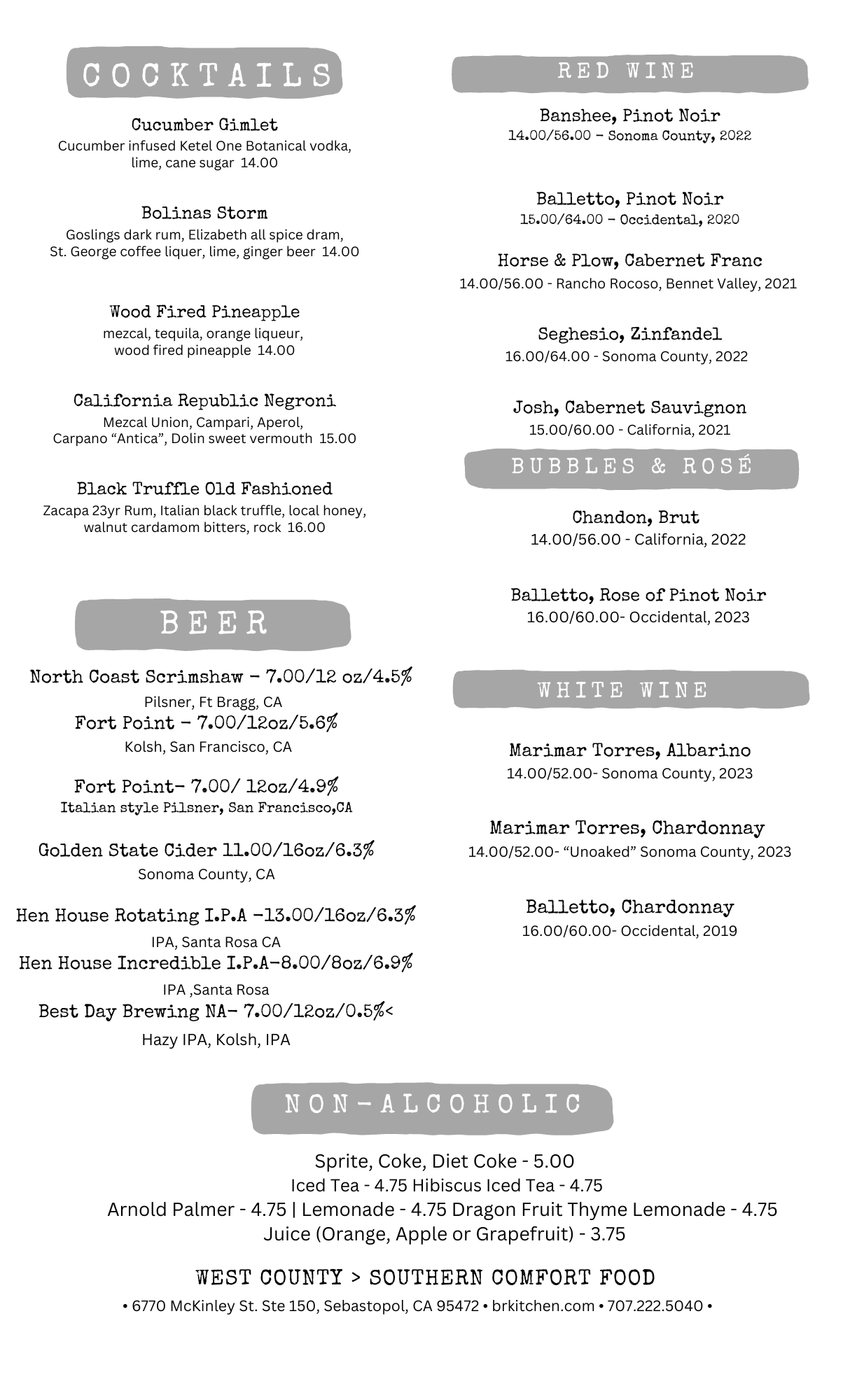Menu — Blue Ridge Kitchen