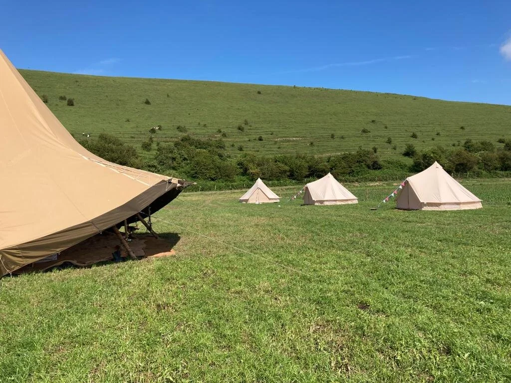Beau and Bell camping at South Farm Rodmell, near Lewes, East Sussex ...