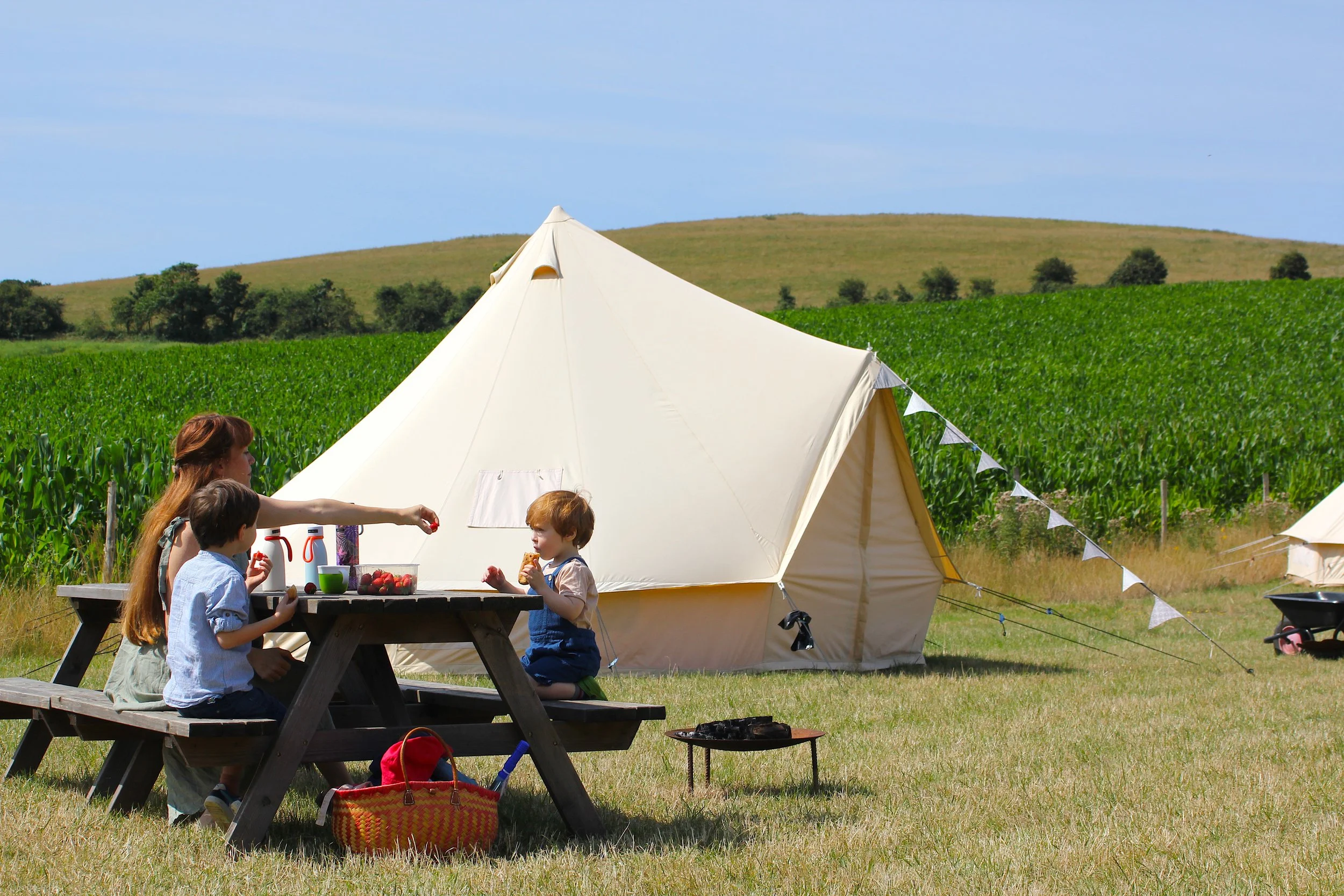 Beau and Bell camping at South Farm Rodmell, near Lewes, East Sussex ...