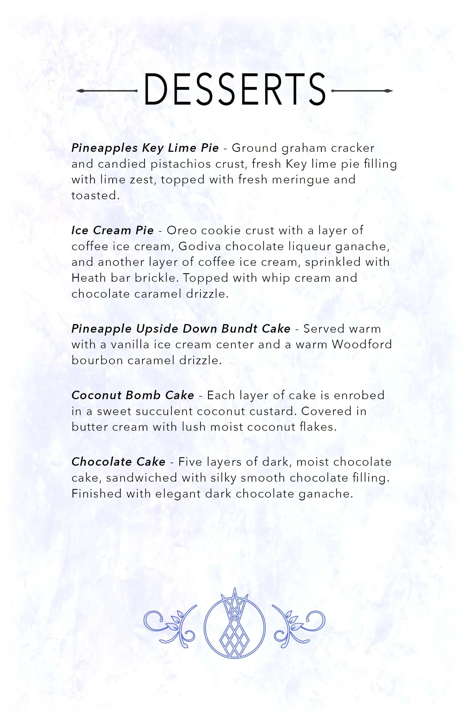 Pineapples Menu — PINEAPPLES