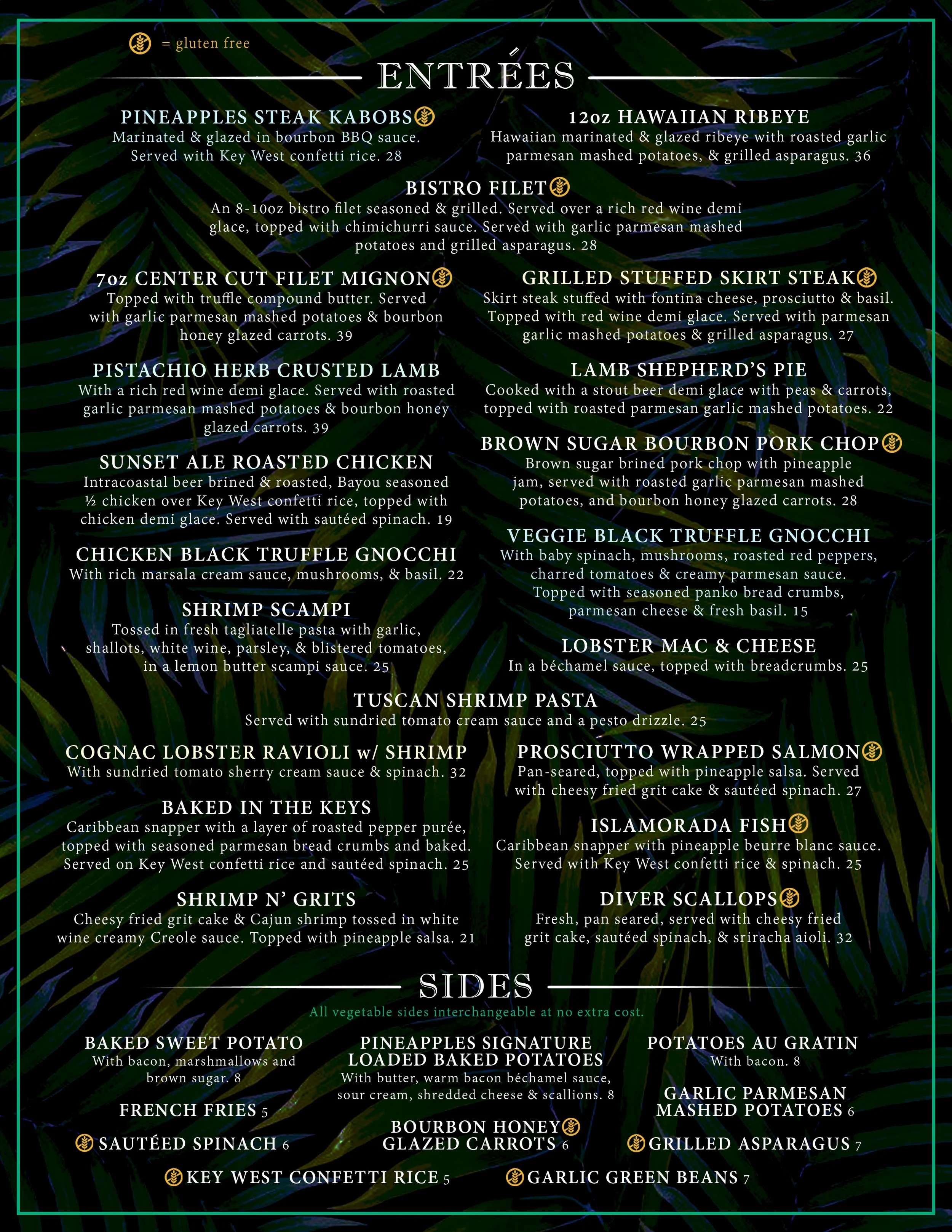 Pineapples Menu — PINEAPPLES