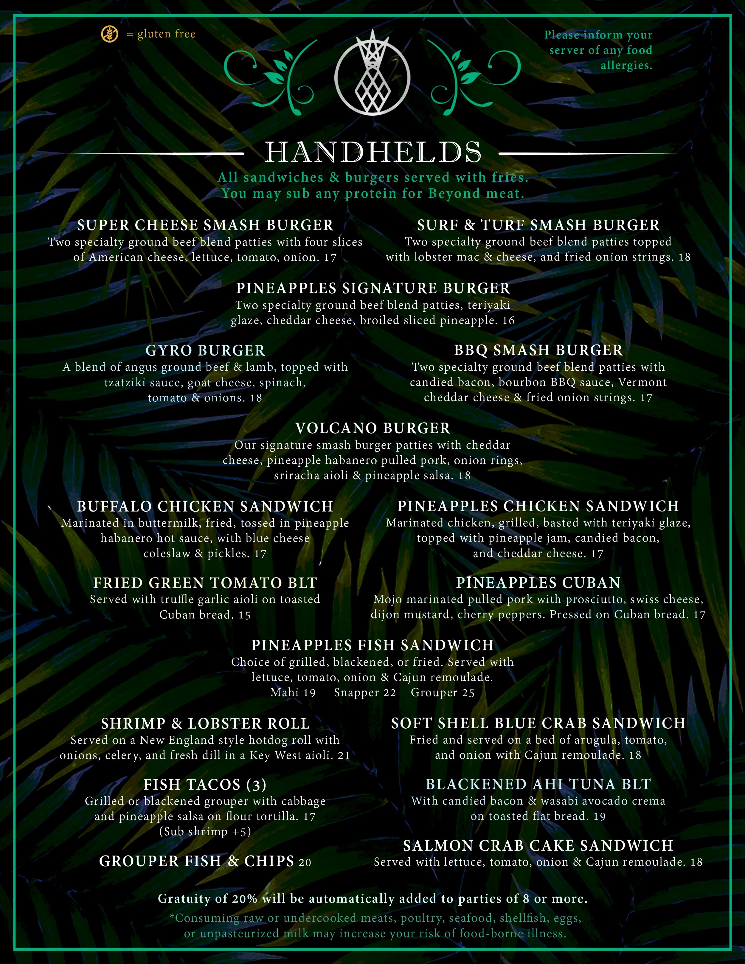 Pineapples Menu — PINEAPPLES