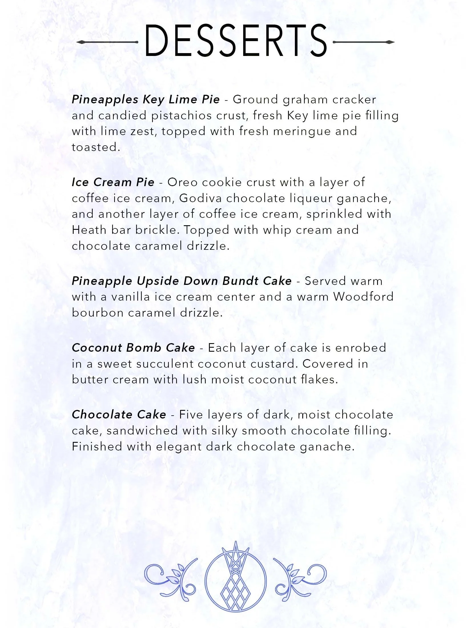 Pineapples Menu — PINEAPPLES