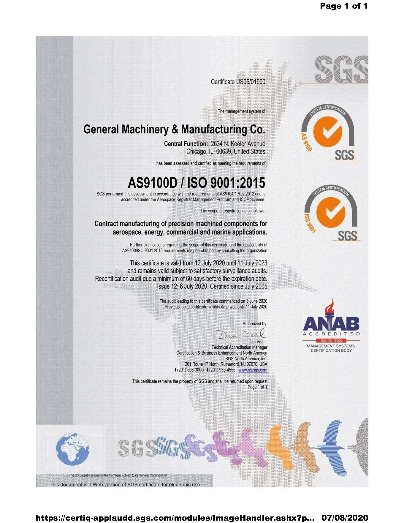 Certifications — General Machinery & Mfg. Co.