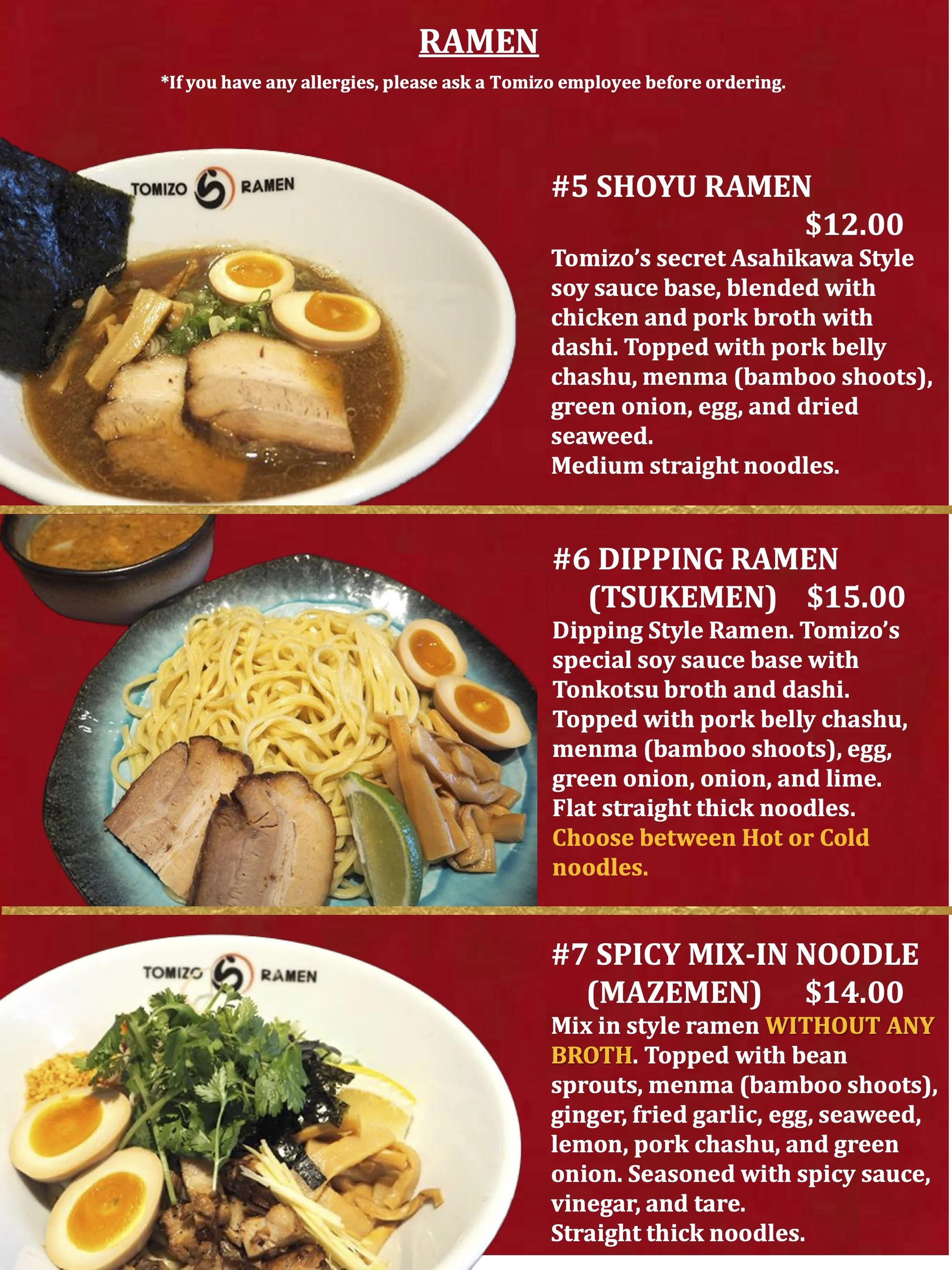 Menu — TOMIZO RAMEN