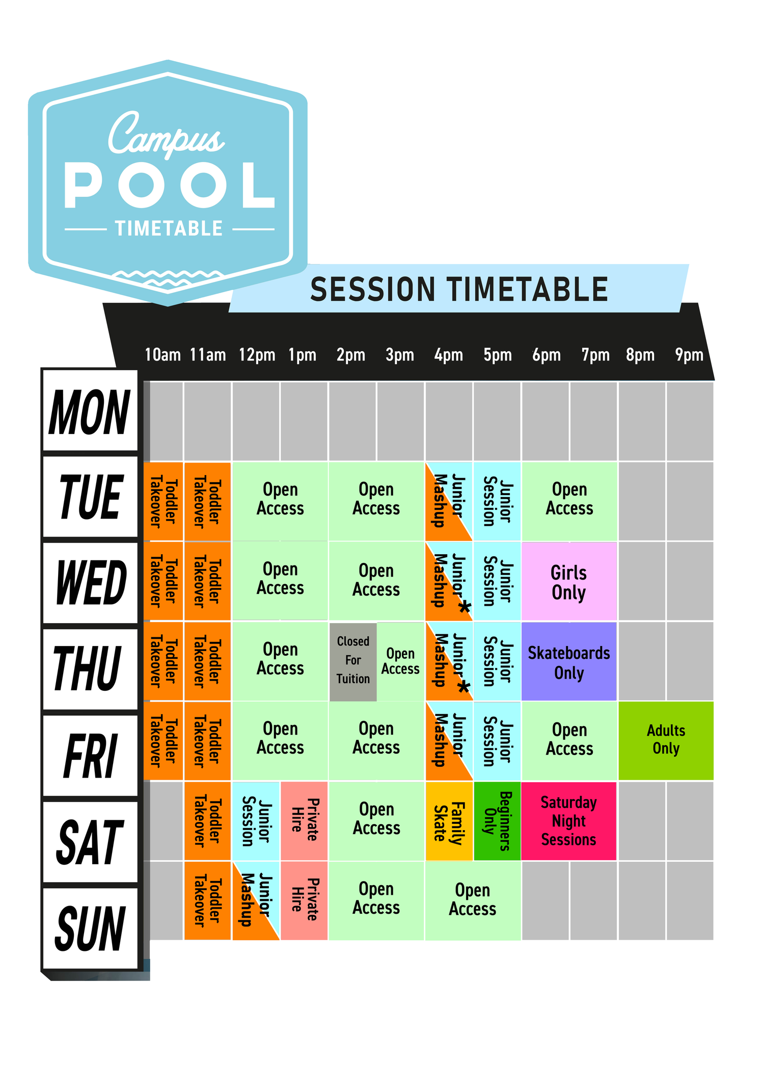 Campus POOL Timetables — Campus Skateparks