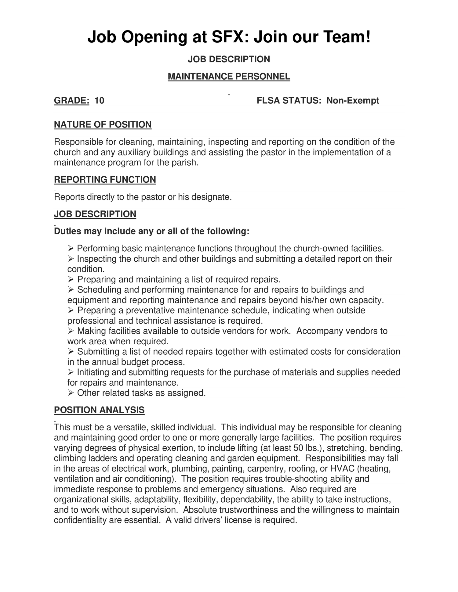 Join Our Team — St. Francis Xavier Catholic Parish