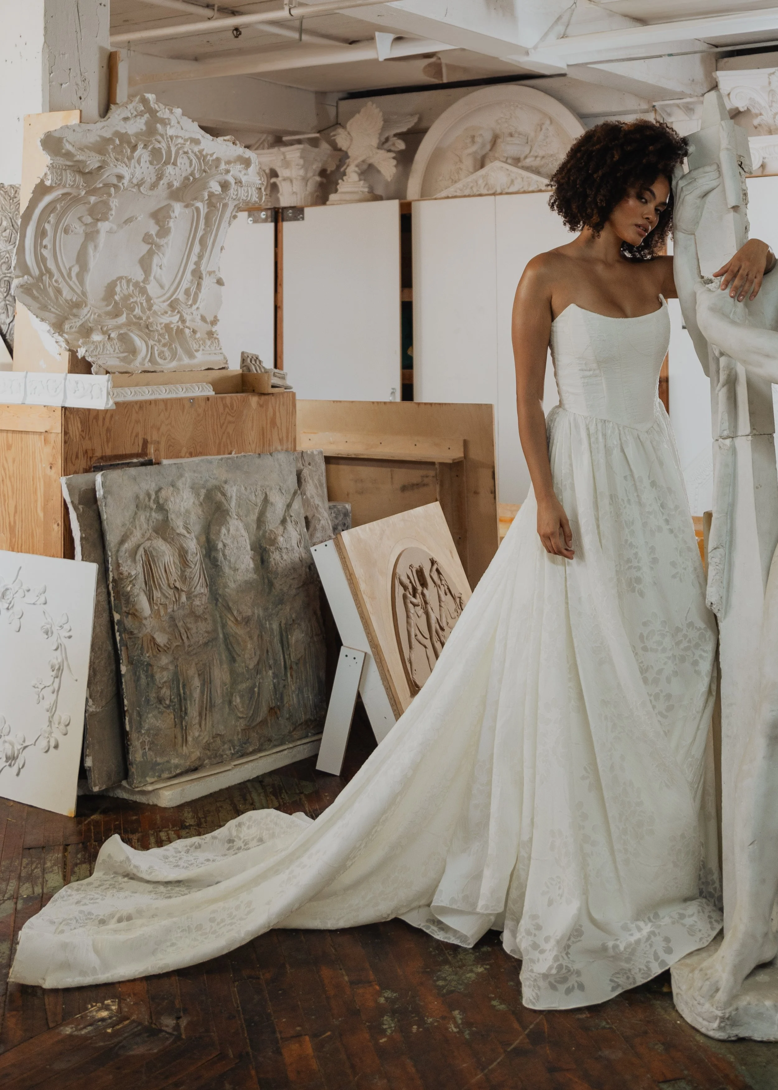 Strapless corset bodice basque waist wedding dress with off the ...