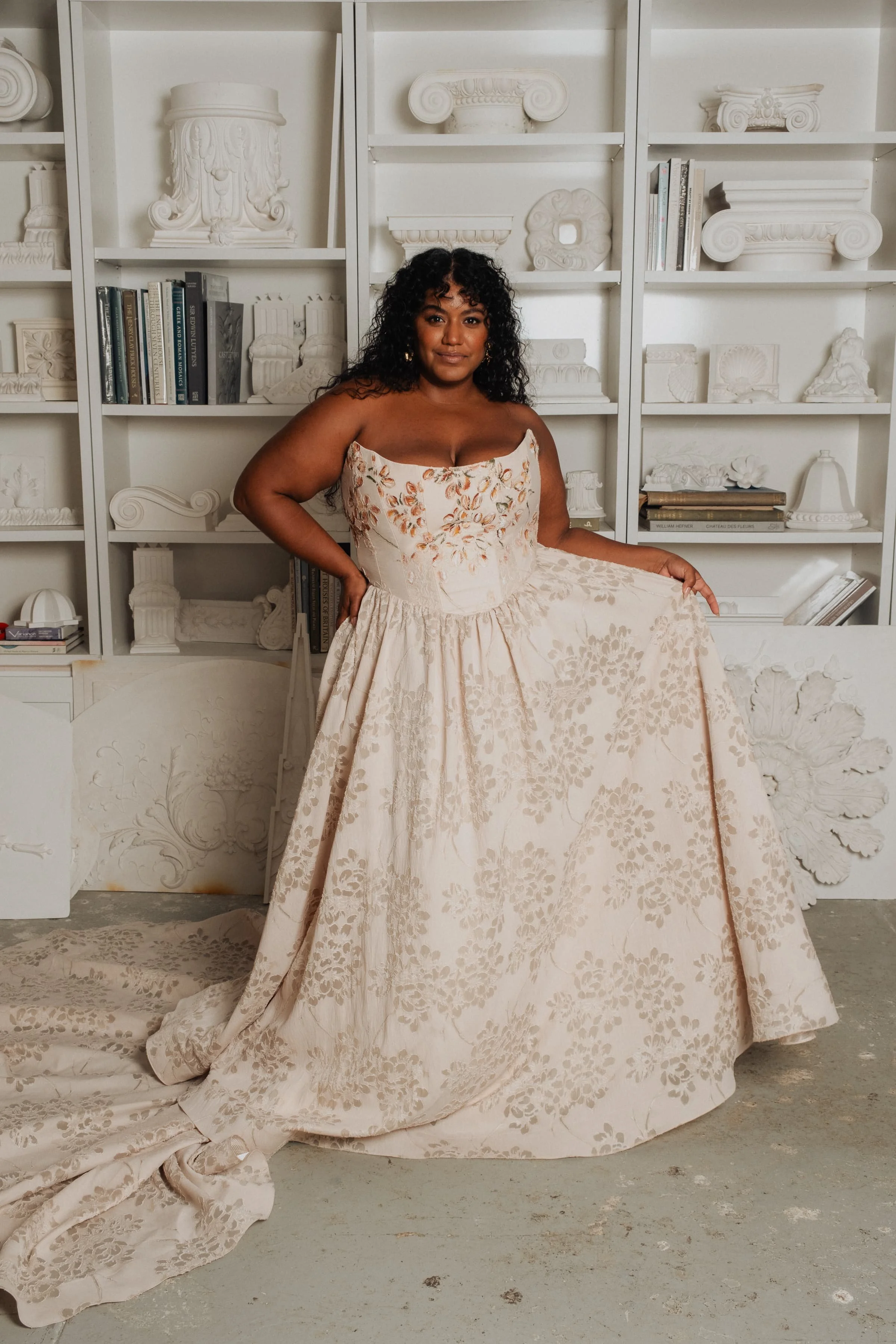 Strapless corset basque waist champagne wedding dress hand painted ...