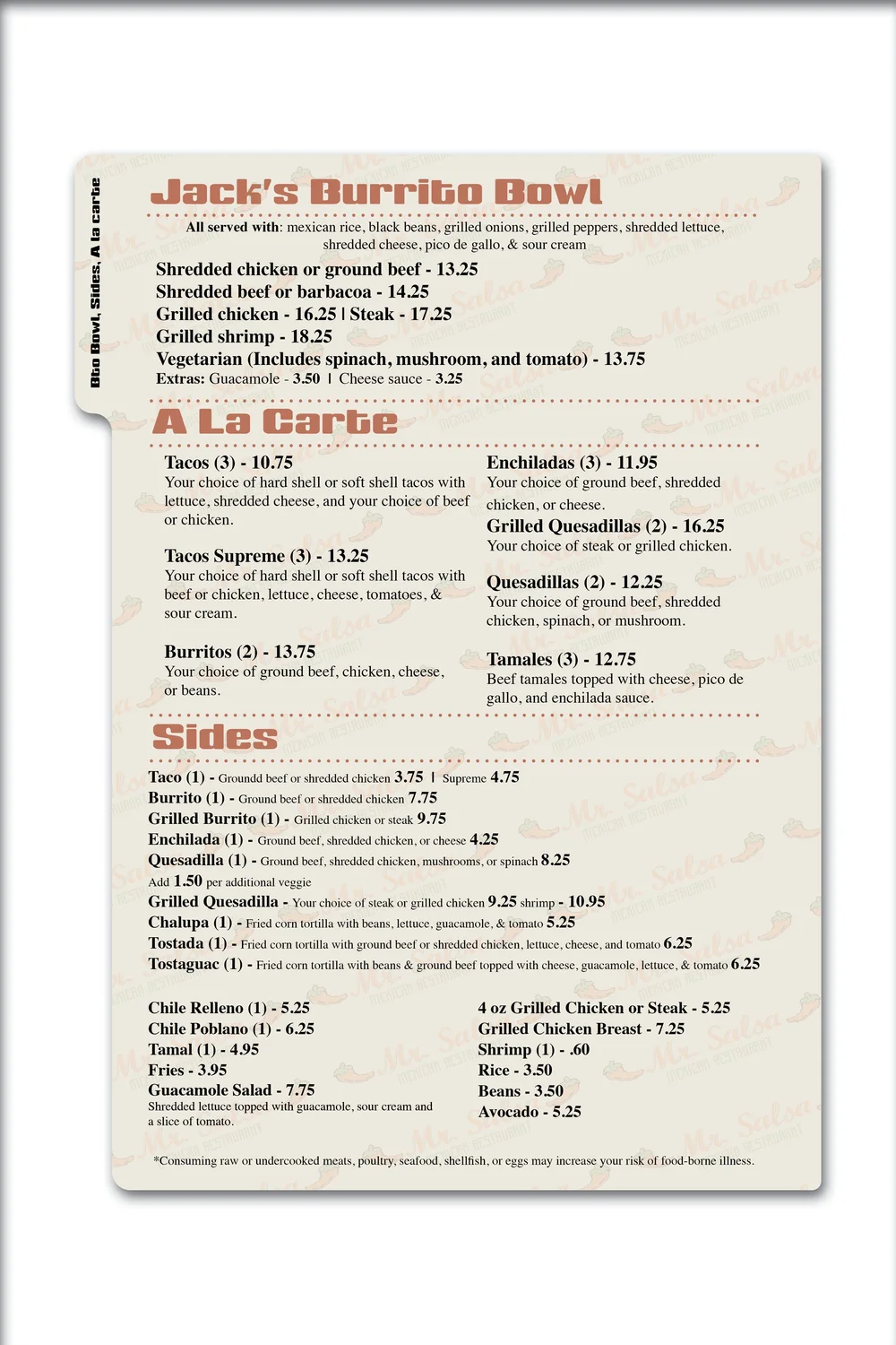 Menu — Mr. Salsa Mexican Restaurant