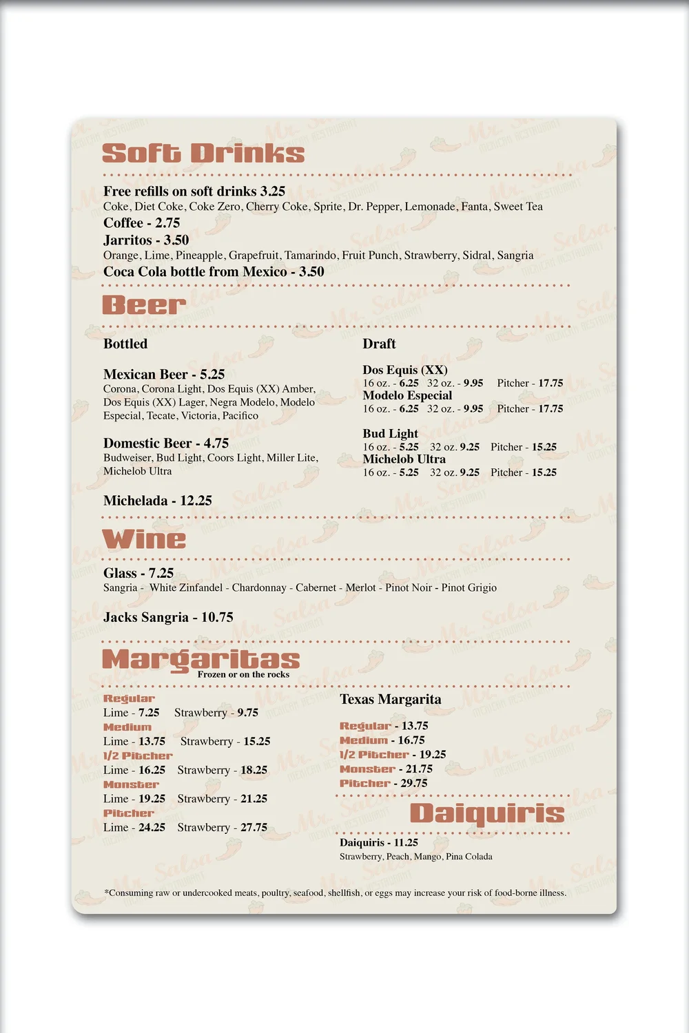 Menu — Mr. Salsa Mexican Restaurant