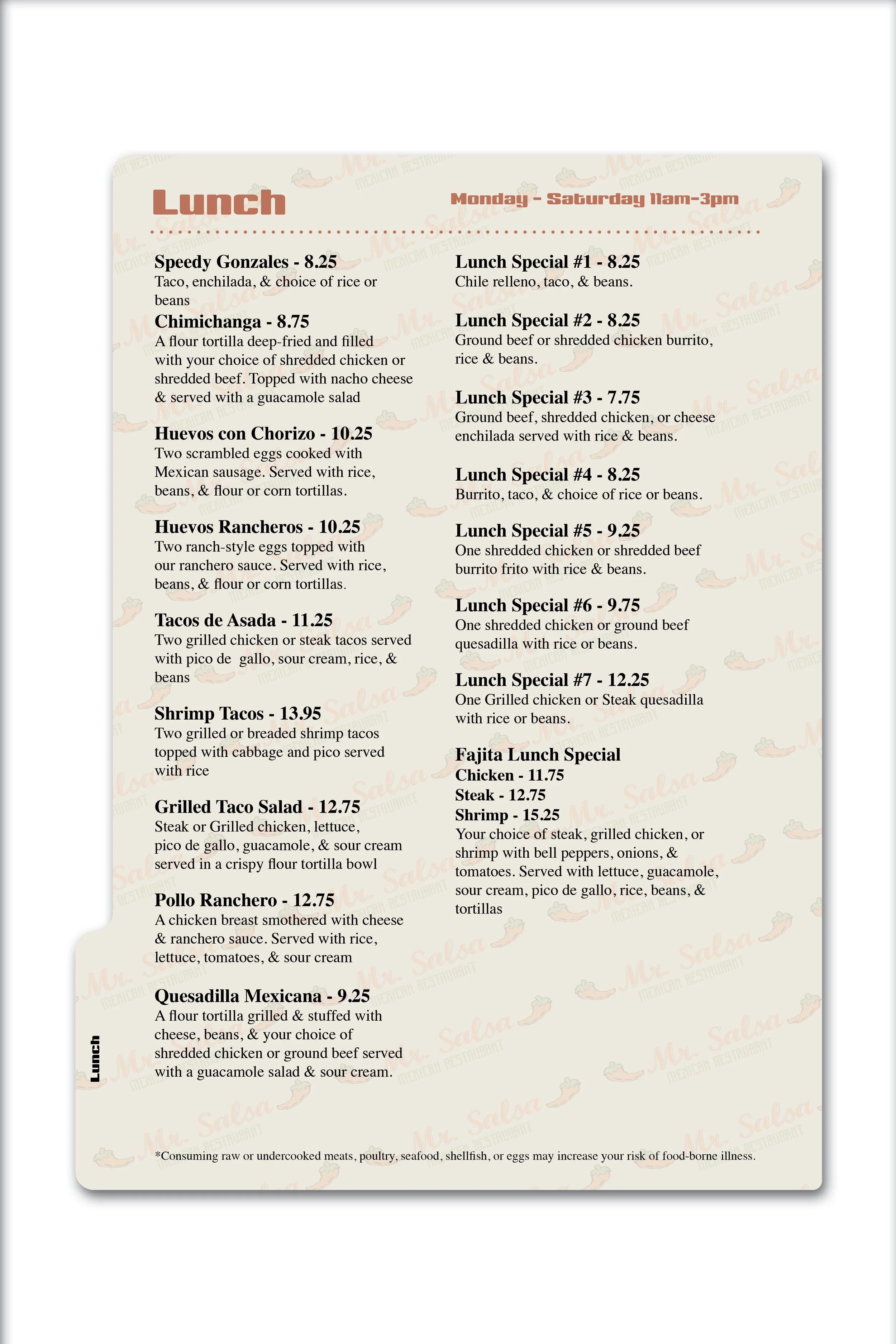 Menu — Mr. Salsa Mexican Restaurant