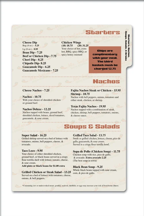 Menu — Mr. Salsa Mexican Restaurant