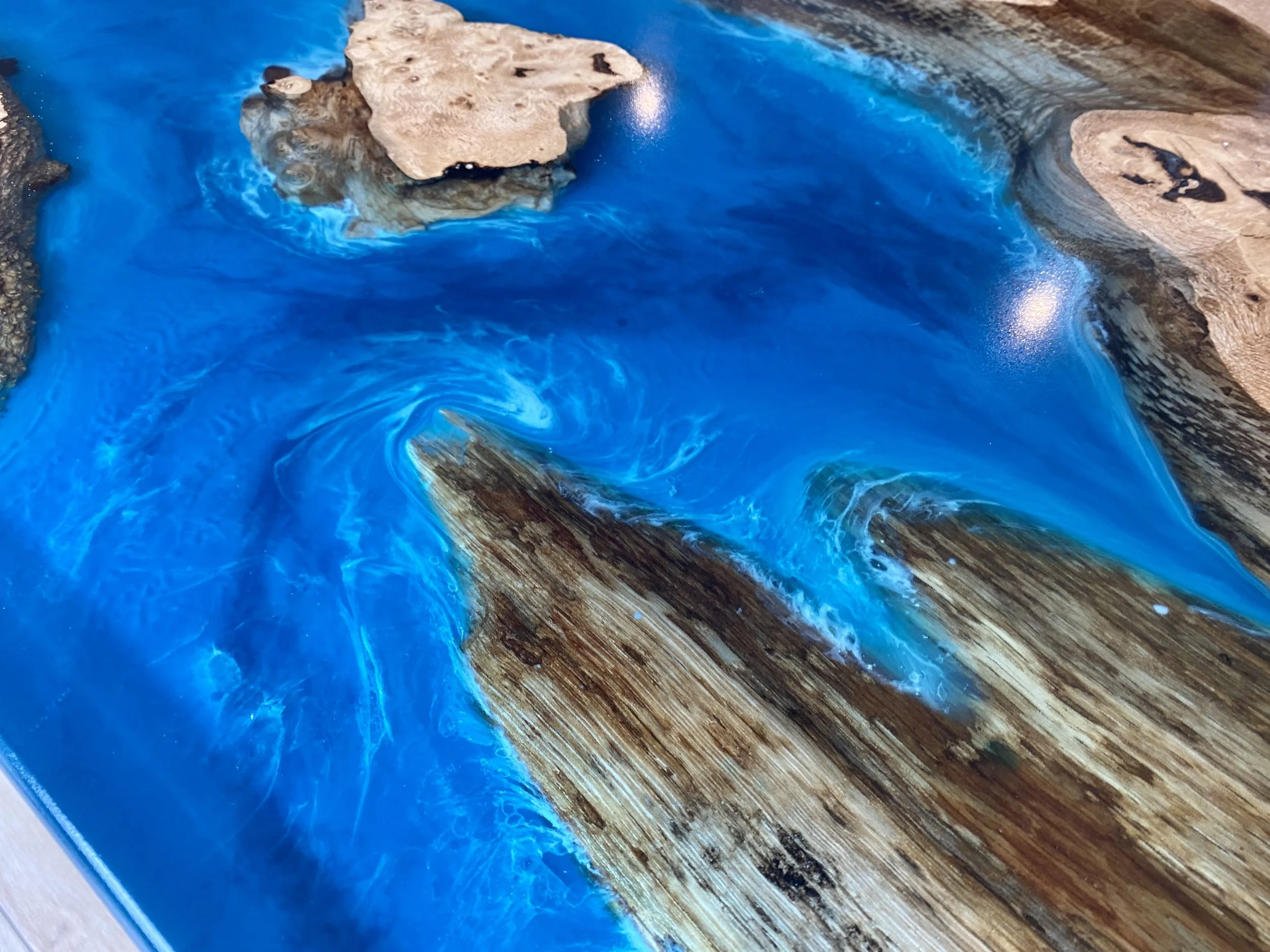 Kitchen island made from ocean effect epoxy resin and oak 'land ...