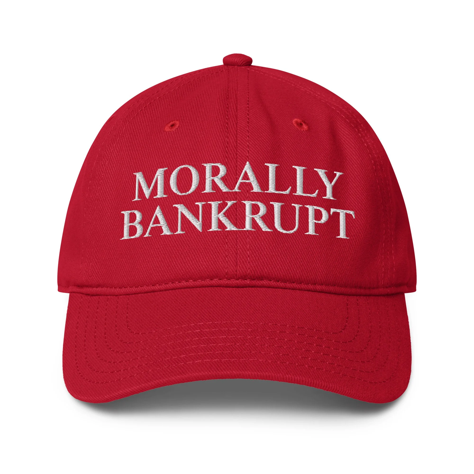 Morally bankrupt red baseball cap — Suzanne Lambert