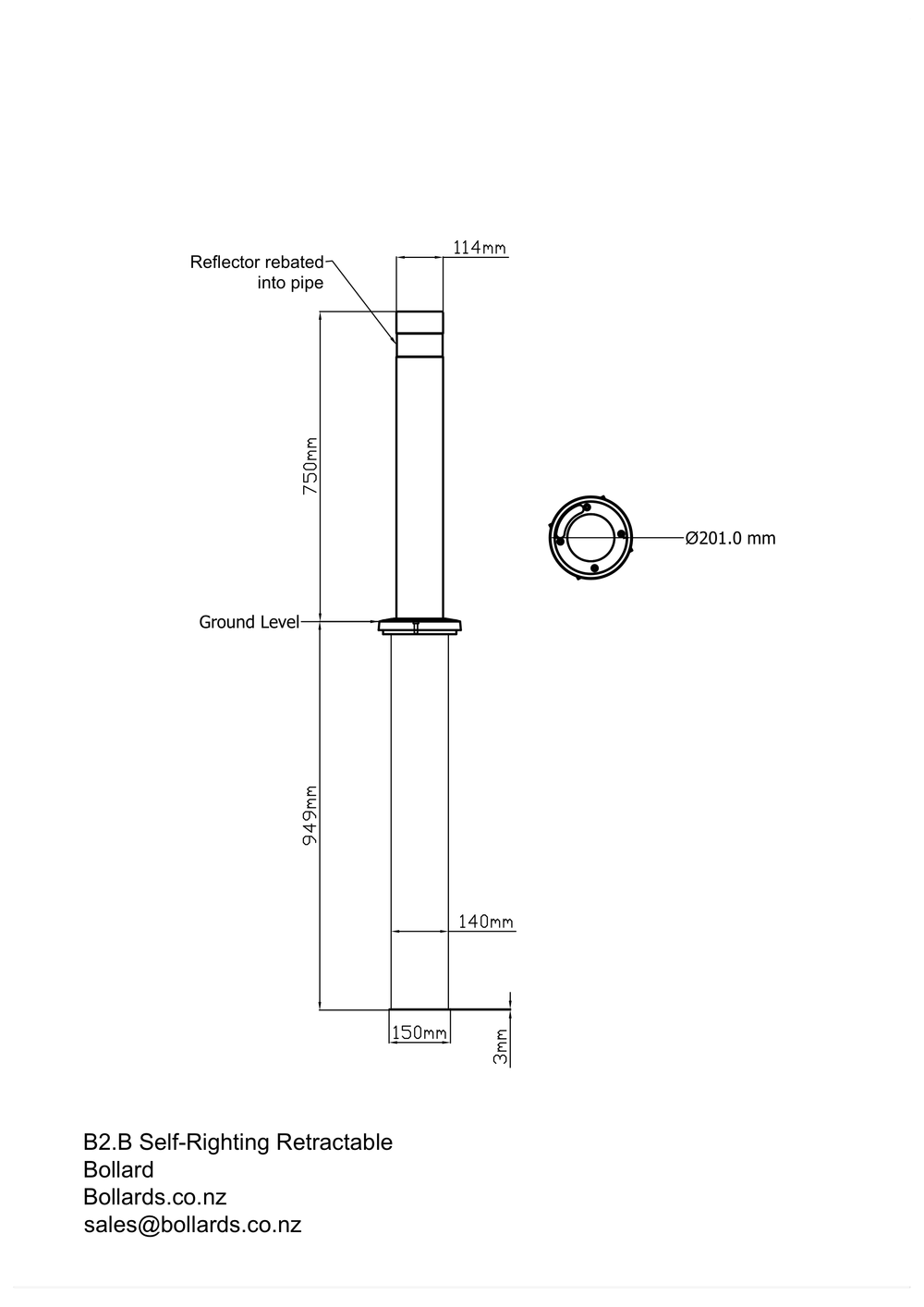 B2b Self Righting Retractable Bollard - Stainless Steel — Bollards NZ
