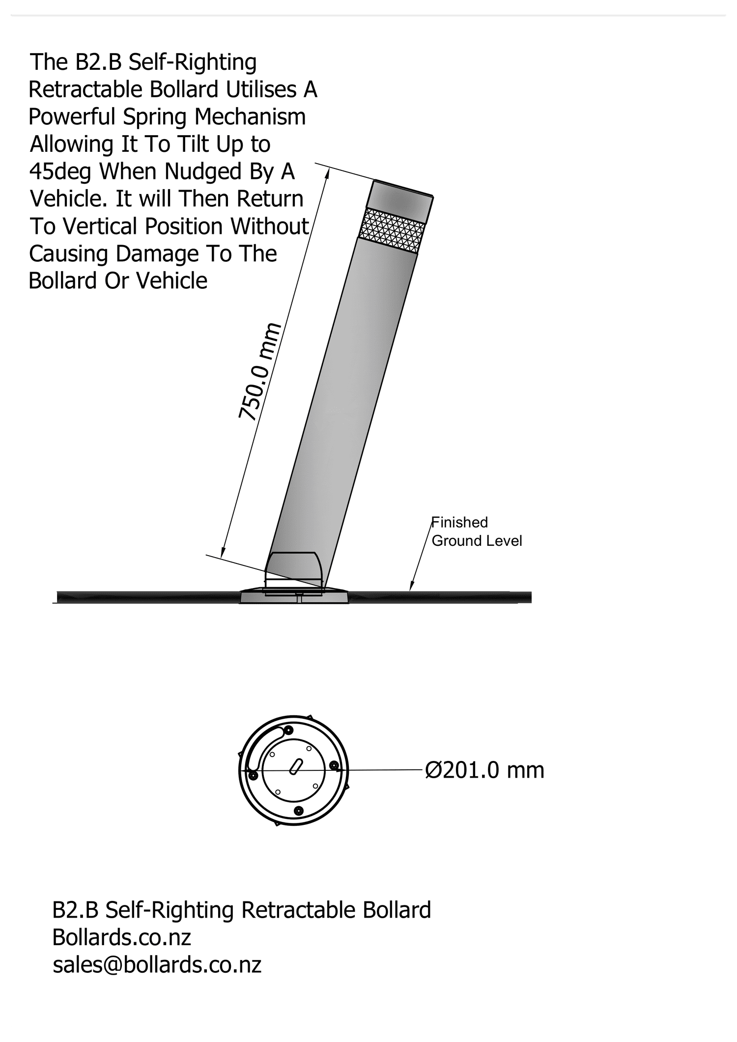 B2b Self Righting Retractable Bollard - Stainless Steel — Bollards NZ