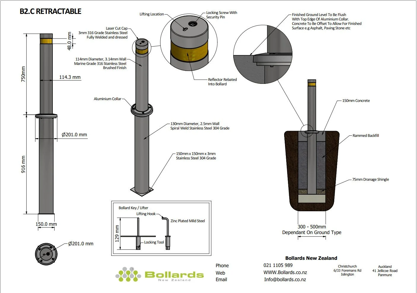 B2c Retractable Bollard - Stainless Steel — Bollards NZ