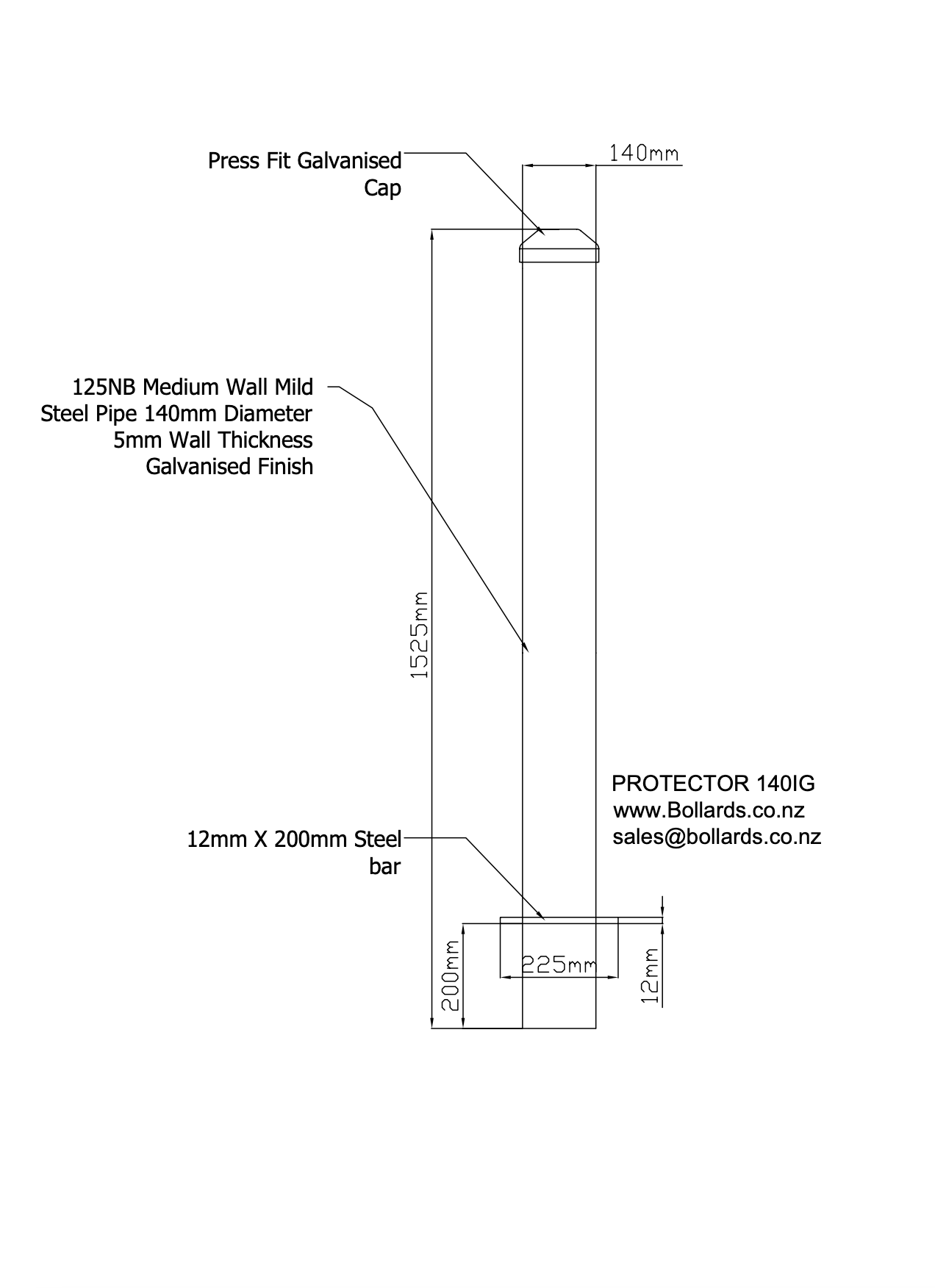 PROTECTOR 140IG In Ground Bollard - Galvanised — Bollards NZ
