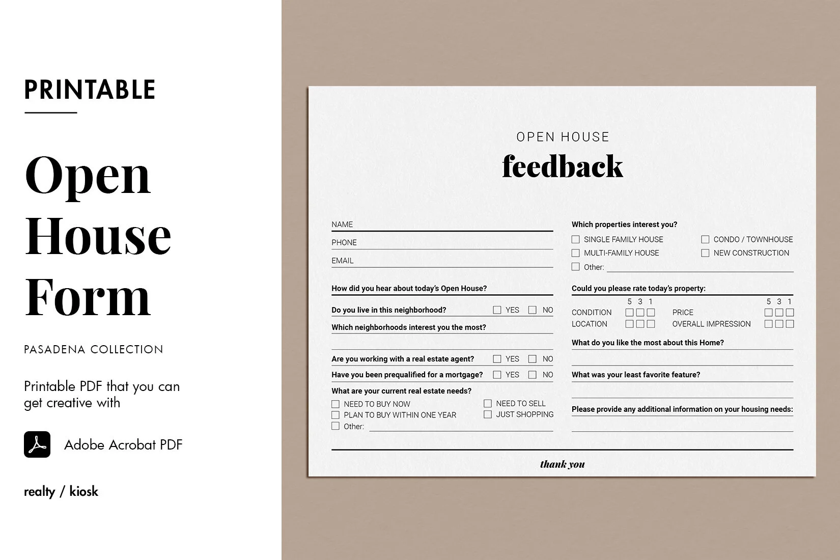 Real Estate Open House Feedback Form, Buyer Questionnaire, Open House ...