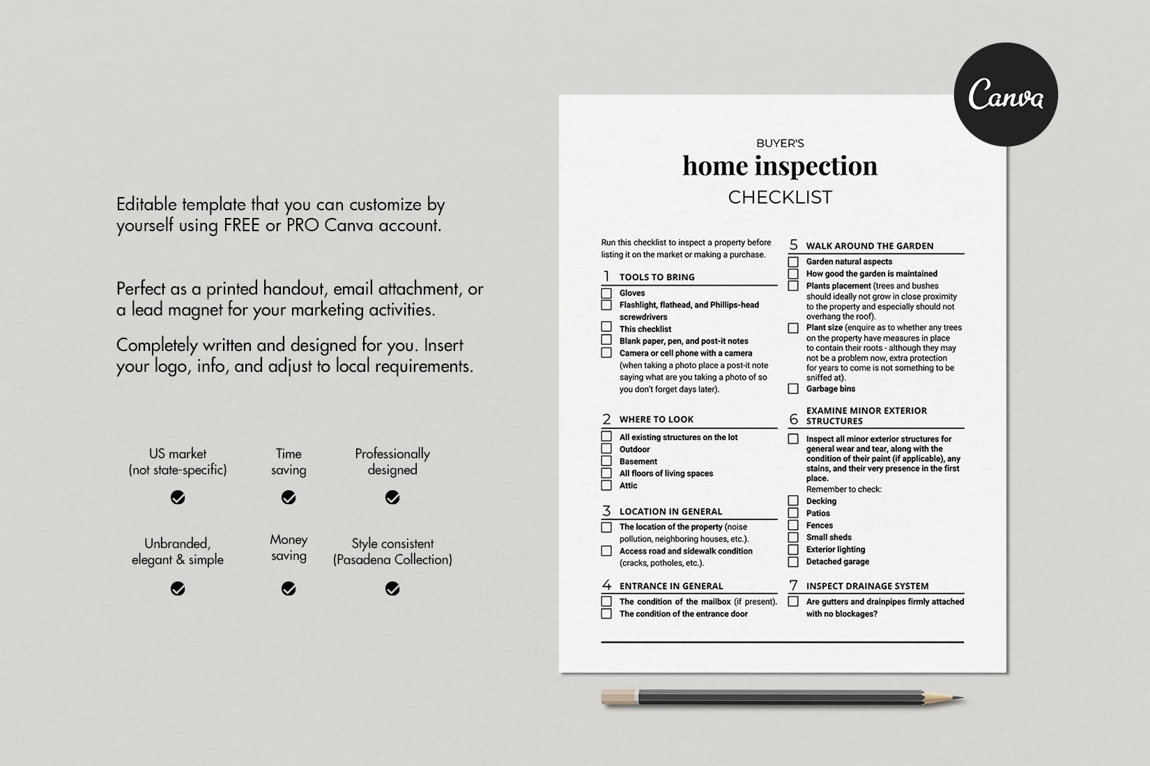 Real Estate Home Inspection Checklist, Canva Template, Property Survey ...