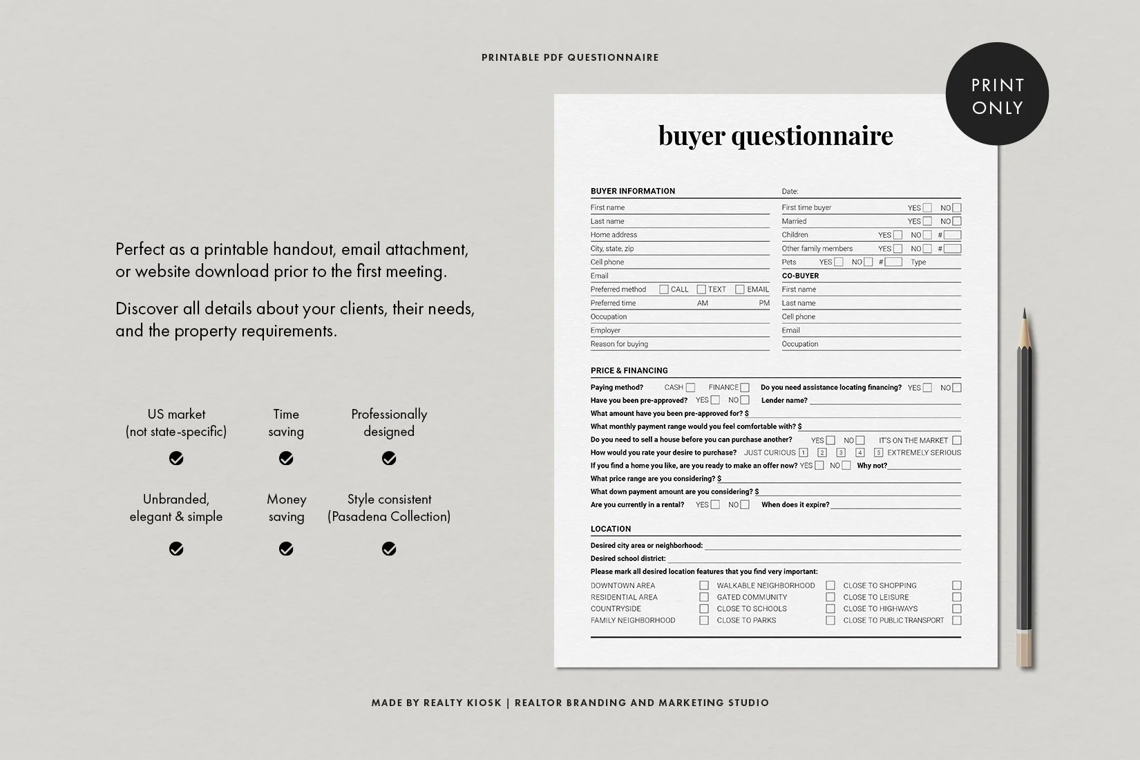 Real Estate Buyer Questionnaire, Home Buyer Intake Form, Home Buyer ...