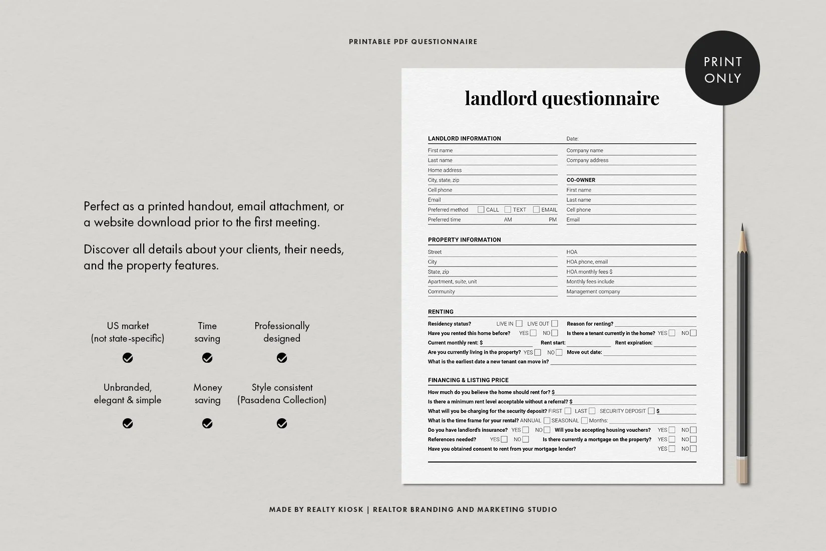 Real Estate Landlord Questionnaire, Landlord Intake Form, Landlord ...