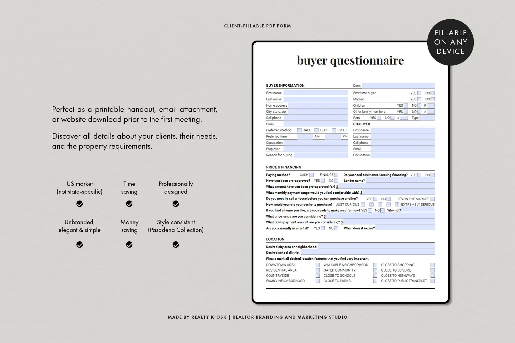 Real Estate Fillable Buyer Form, Home Buyer Intake Form, Home Buyer ...