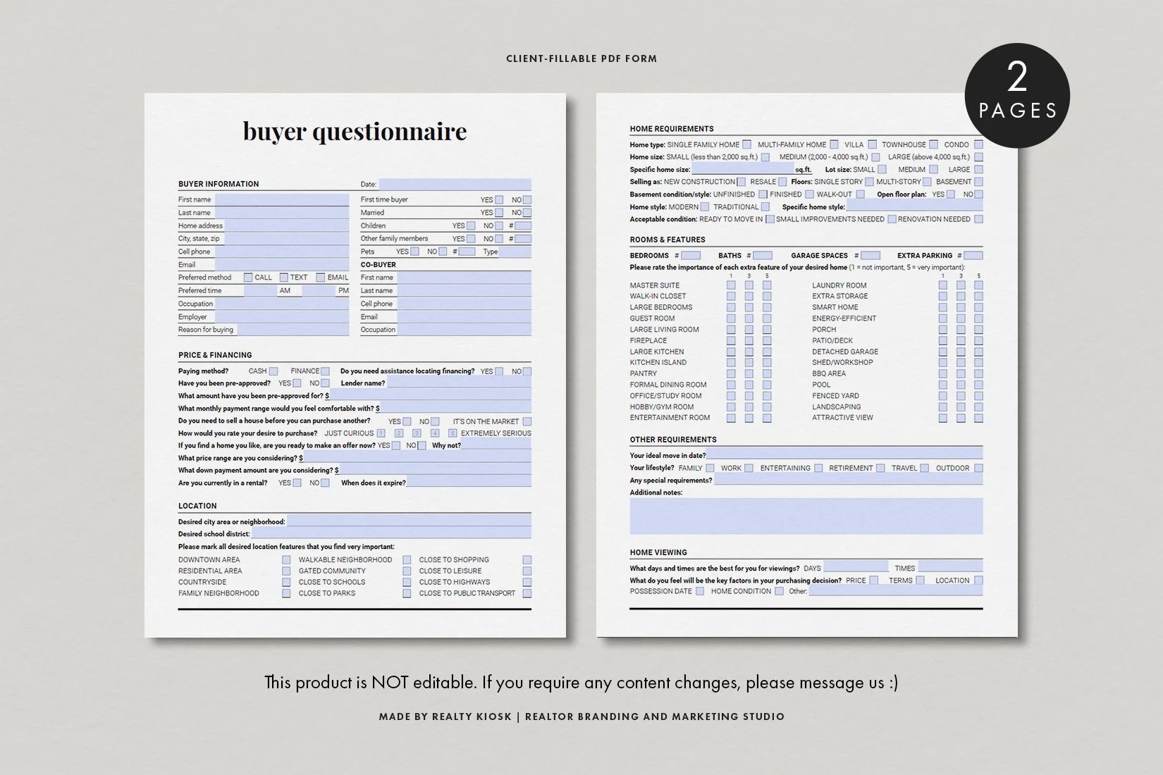 Real Estate Fillable Buyer Form, Home Buyer Intake Form, Home Buyer ...