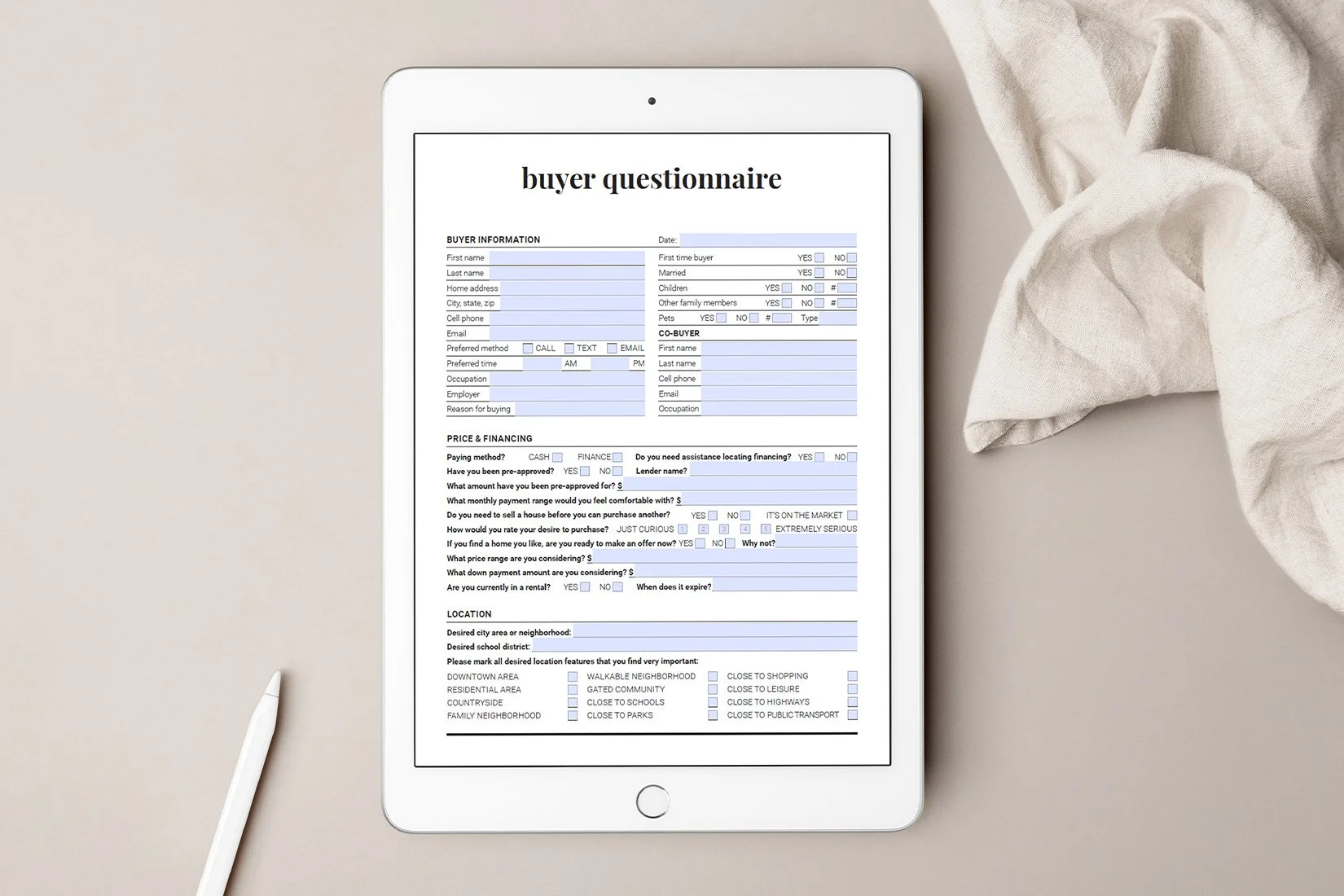 Real Estate Fillable Buyer Form, Home Buyer Intake Form, Home Buyer ...