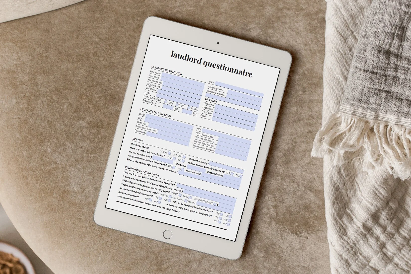Fillable Real Estate Landlord Questionnaire, Landlord Intake Form ...