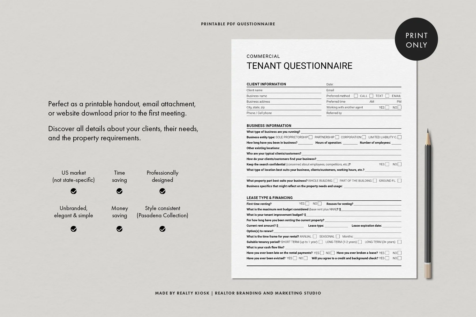 Commercial Real Estate Tenant Questionnaire, Commercial Tenant Intake ...