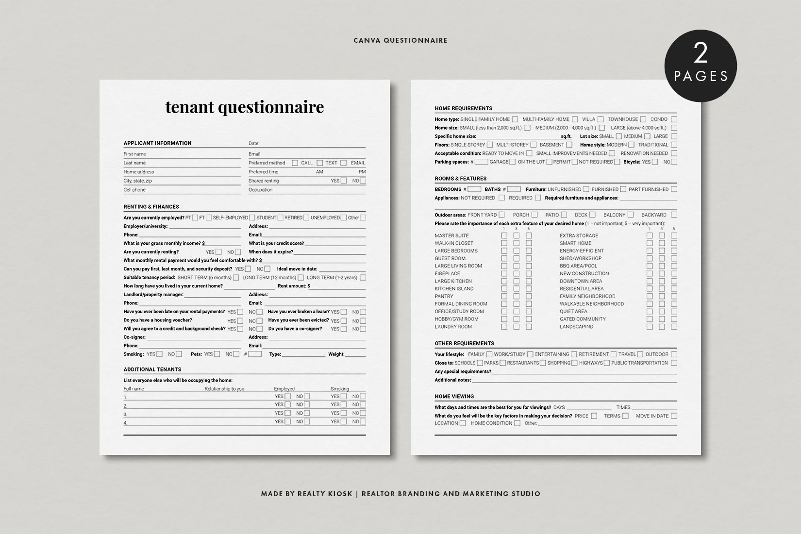 Real Estate Canva Tenant Questionnaire, Canva Template, Tenant Intake ...