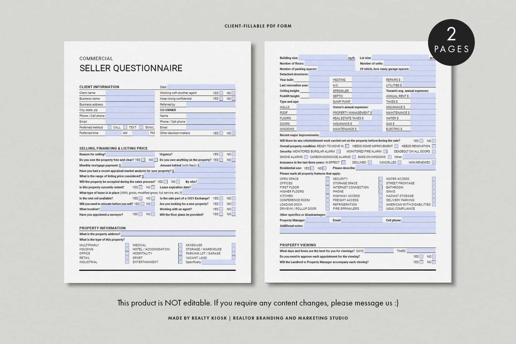 Commercial Real Estate Buyer and Seller Questionnaires Bundle ...