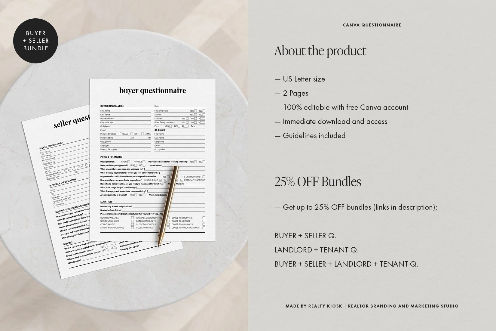 Real Estate Client Forms Bundle, Canva templates, Realtor ...