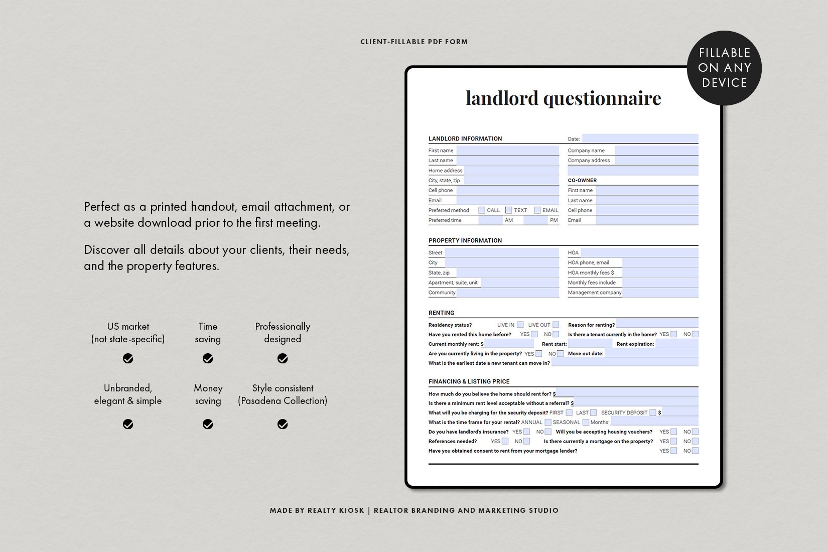 Real Estate Bundle, Tenant Questionnaire, Landlord Questionnaire ...