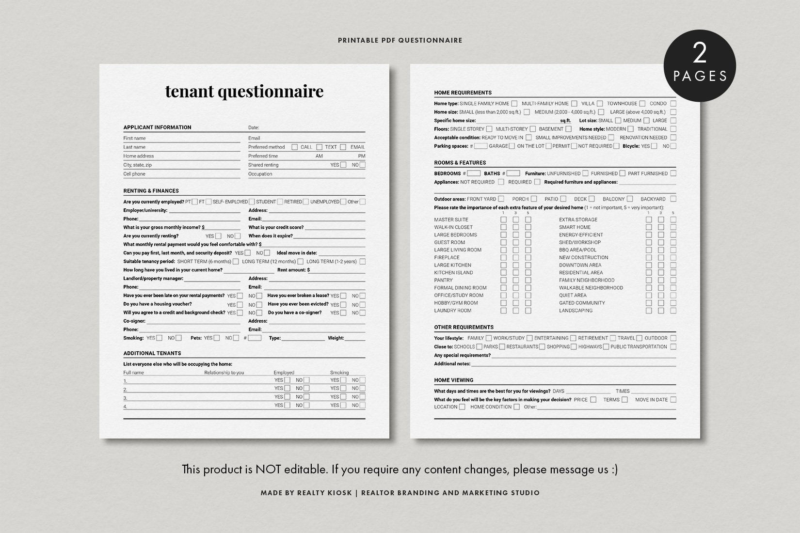 Real Estate Bundle, Landlord Questionnaire, Tenant Questionnaire ...