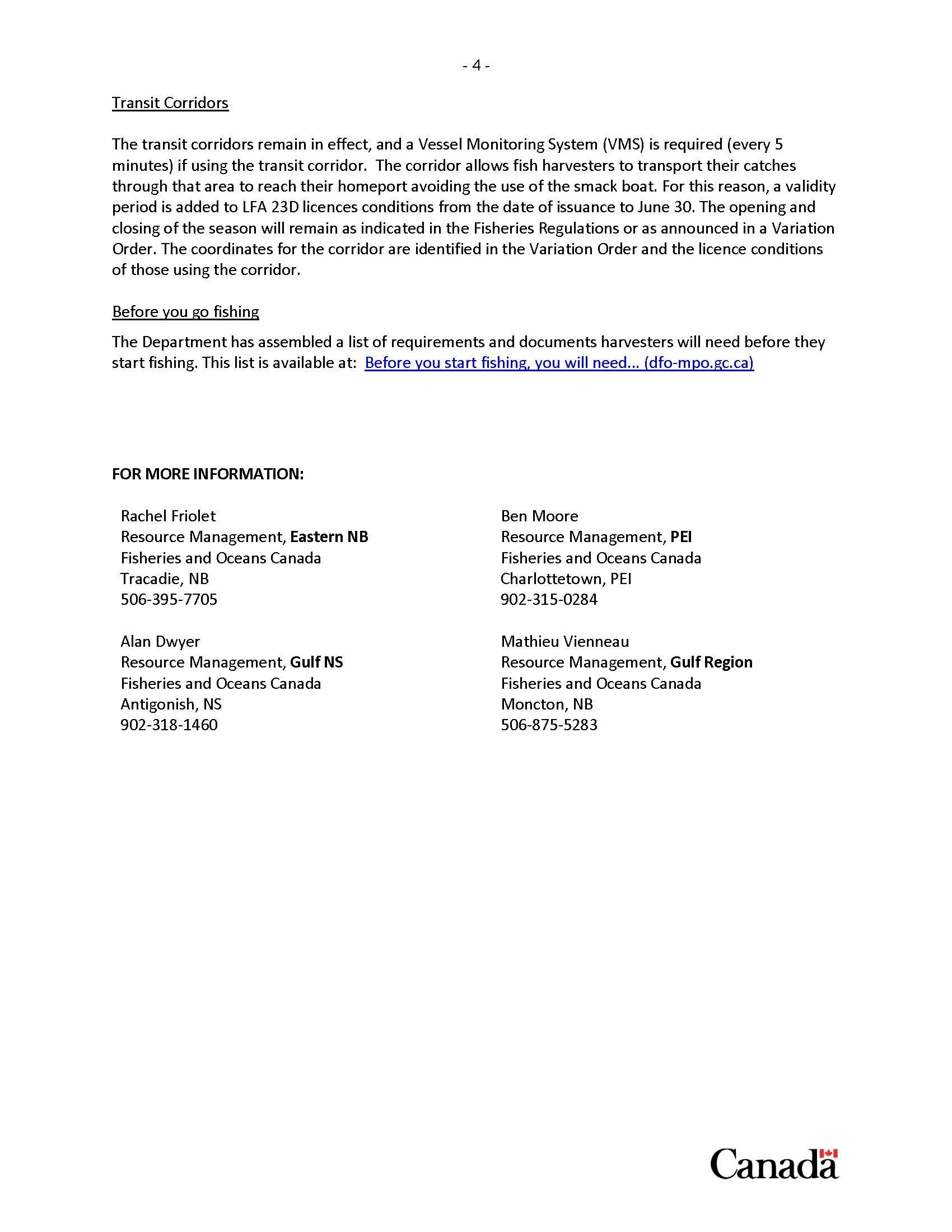 Notice to Fish Harvesters : Lobster LFA 23, 24, 26A (A1, A2 & A3), 26B ...