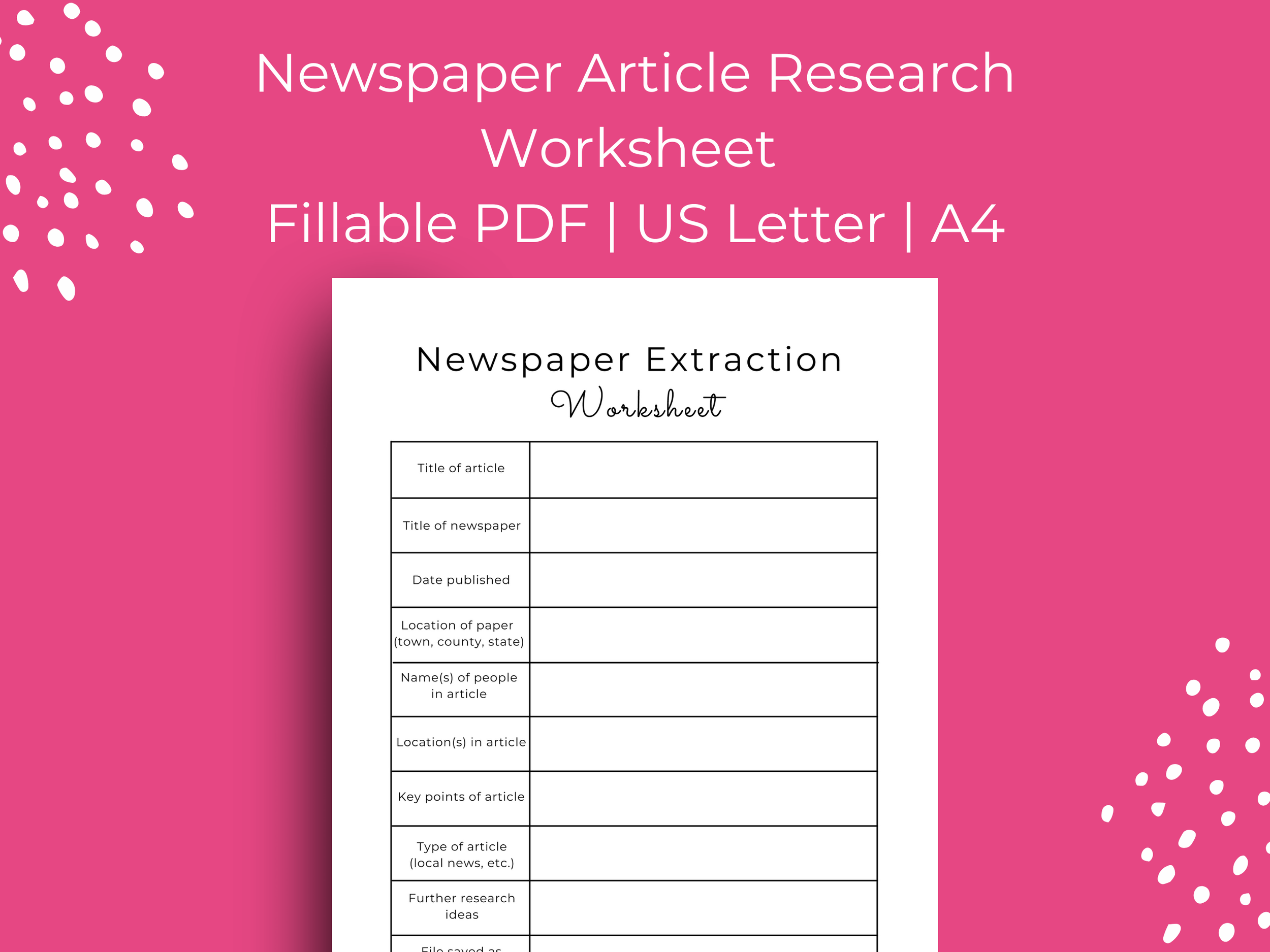 Newspaper Extraction Worksheet — Heritage Discovered