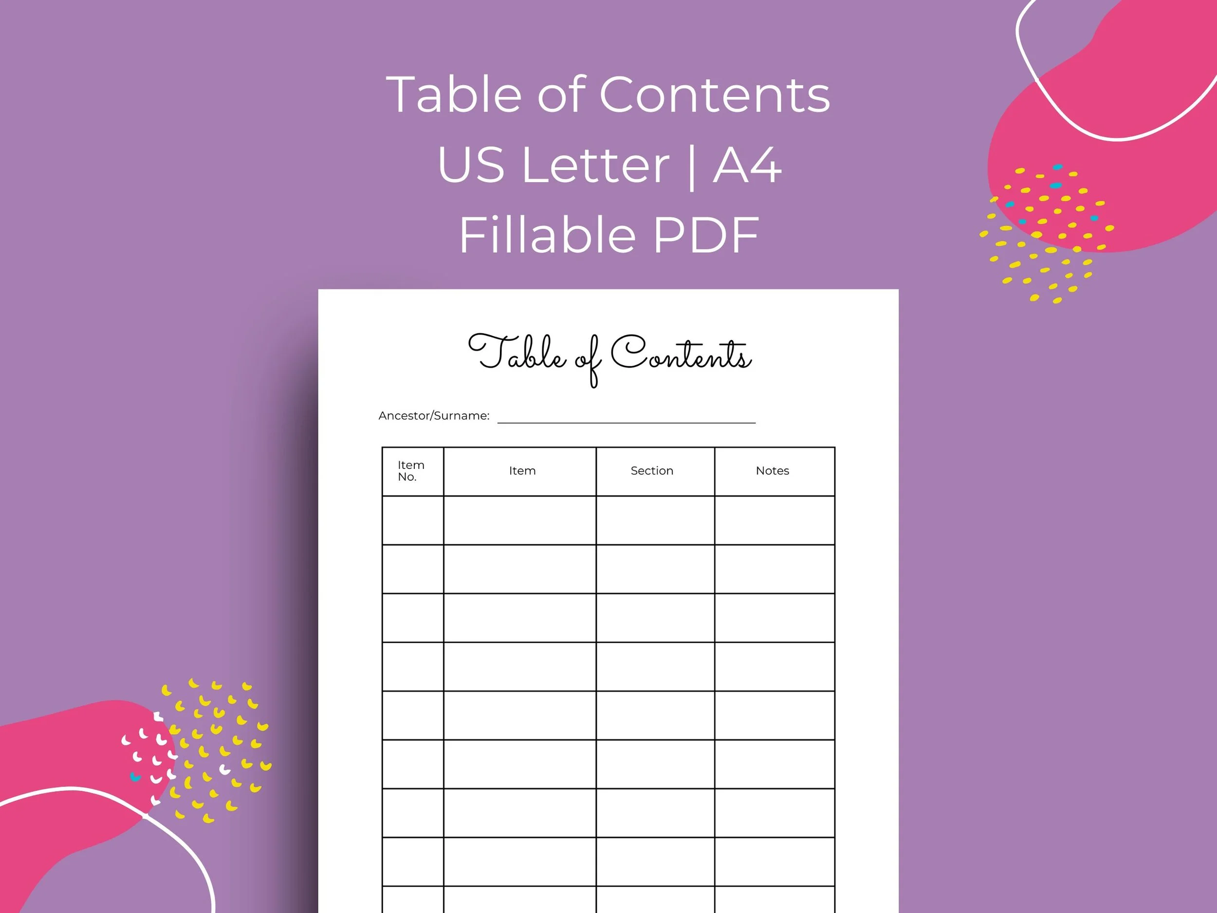 Genealogy Table of Contents - Minimalist Collection — Heritage Discovered