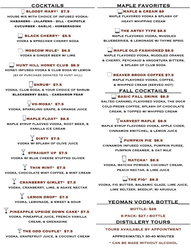 Vodka Cocktails Menu
