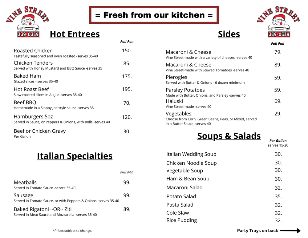 Menus — Vine Street